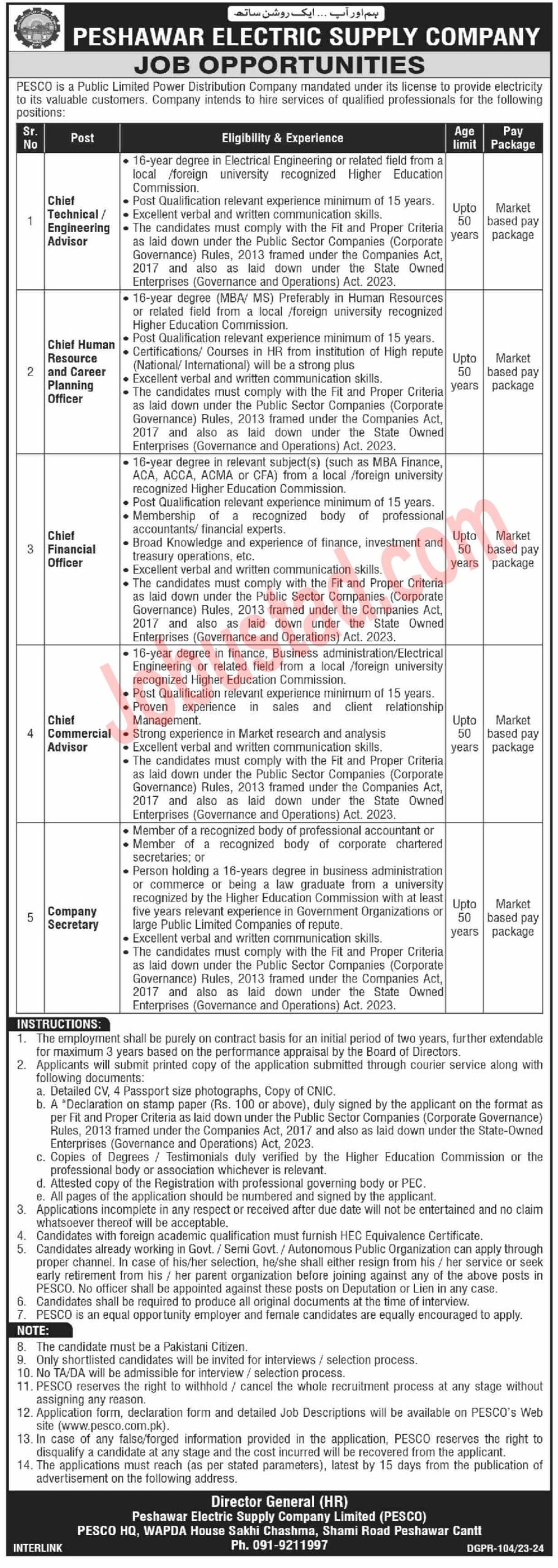 Peshawar Electric Supply Company PESCO Jobs May 2024 Advertisement Peshawar Electric Supply Company PESCO Jobs May 2024 Advertisement