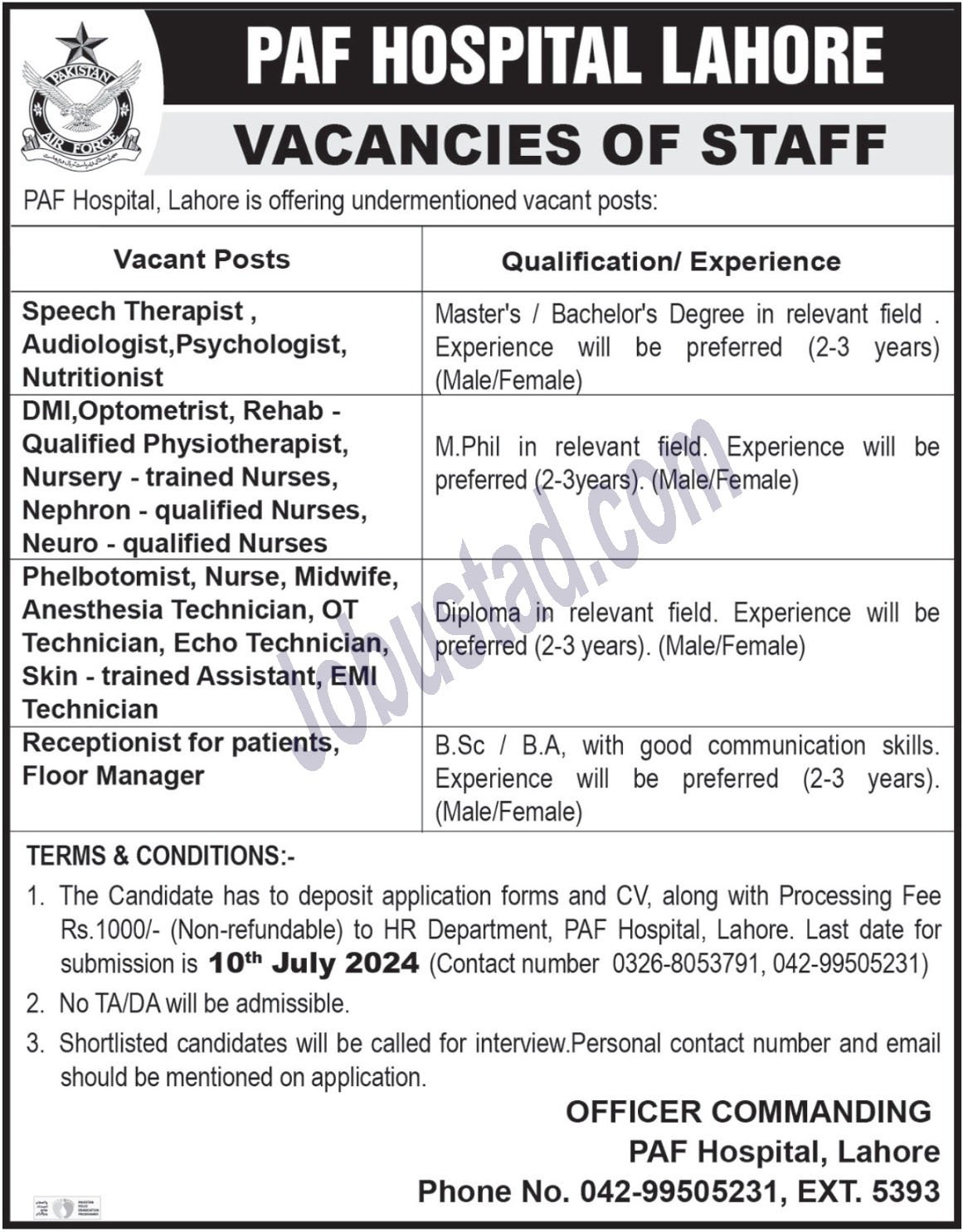 Latest PAF Hospital Jobs in Lahore July 2024 Advertisement