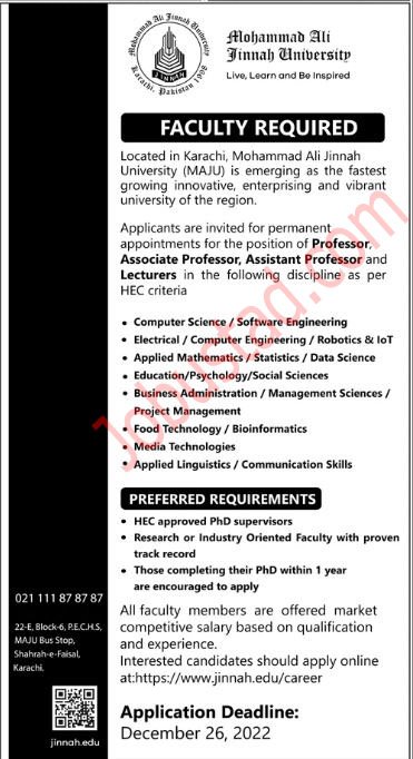 Muhammad Ali Jinnah University Jobs in Karachi August 2024 Advertisement