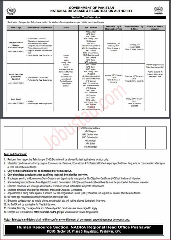 NADRA Jobs 2025 Online Apply Advertisement Latest - Nadra Careers