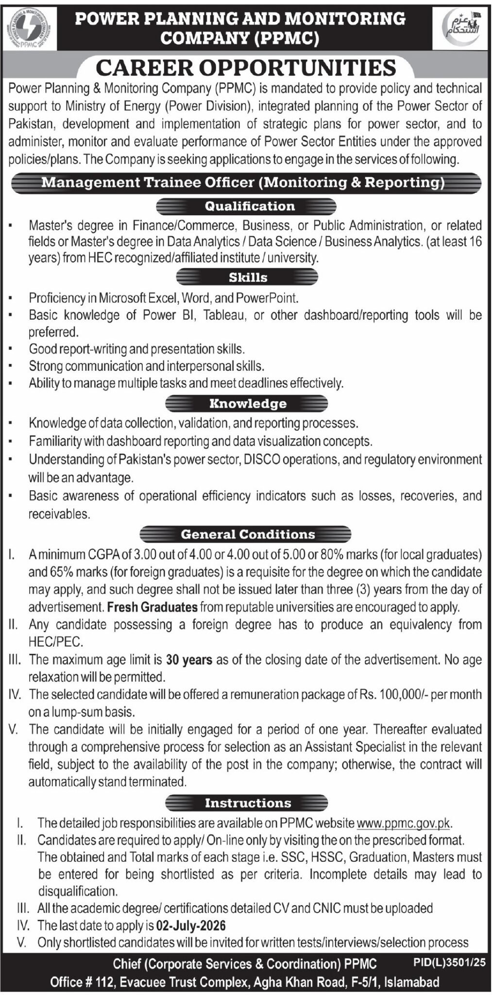 Power Planning & Monitoring Company PPMC Jobs in Islamabad June 2026
